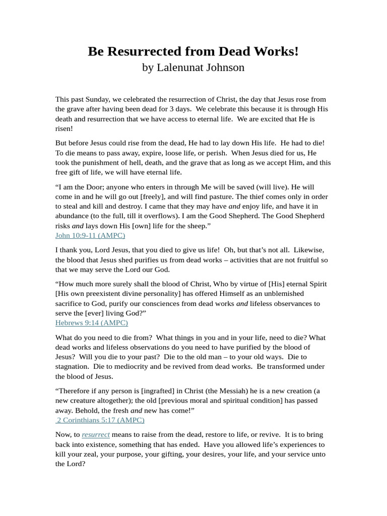 Be Resurrected From Dead Works! - Lalenunat Johnson | PDF | Eternal ...