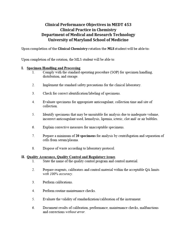Clinical Chemistry Rotation Objectives | PDF | Assay | Calibration