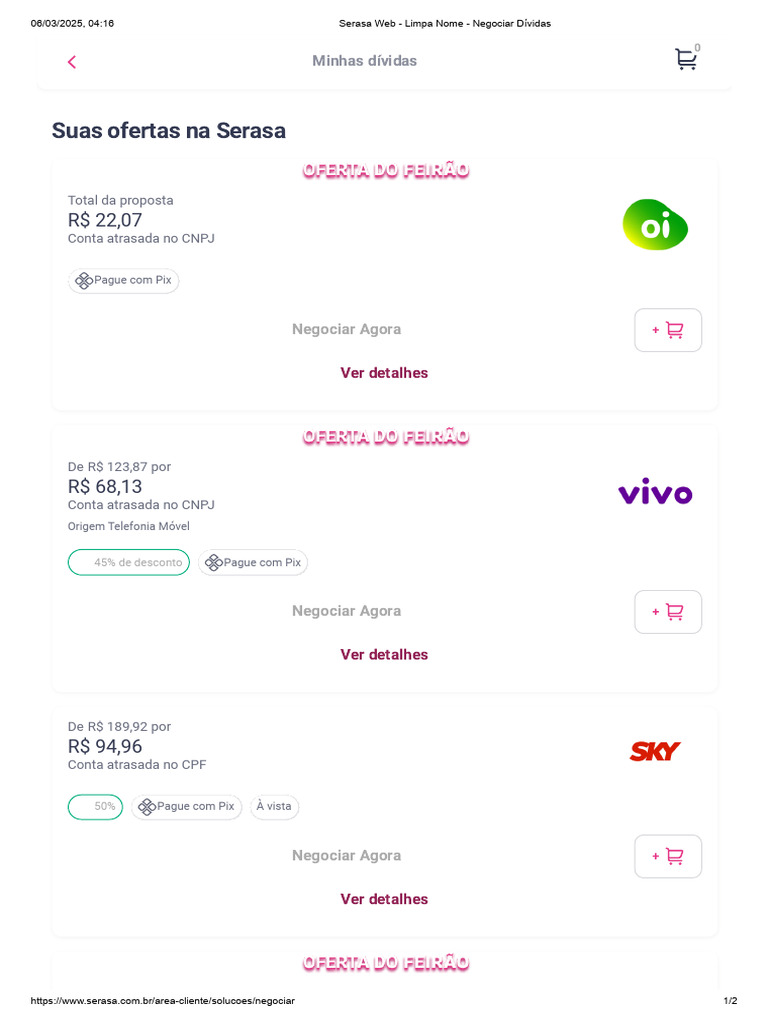 Serasa Web - Limpa Nome - Negociar Dívidas | PDF