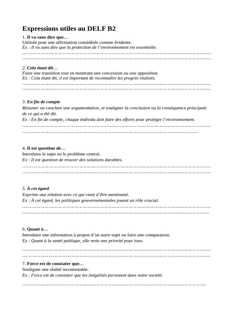 Expressions clés pour le DELF B2 | PDF | Environnement naturel