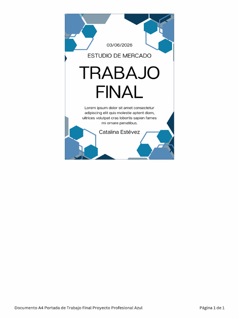 Documento A4 Portada de Trabajo Final Proyecto Profesional Azul ...