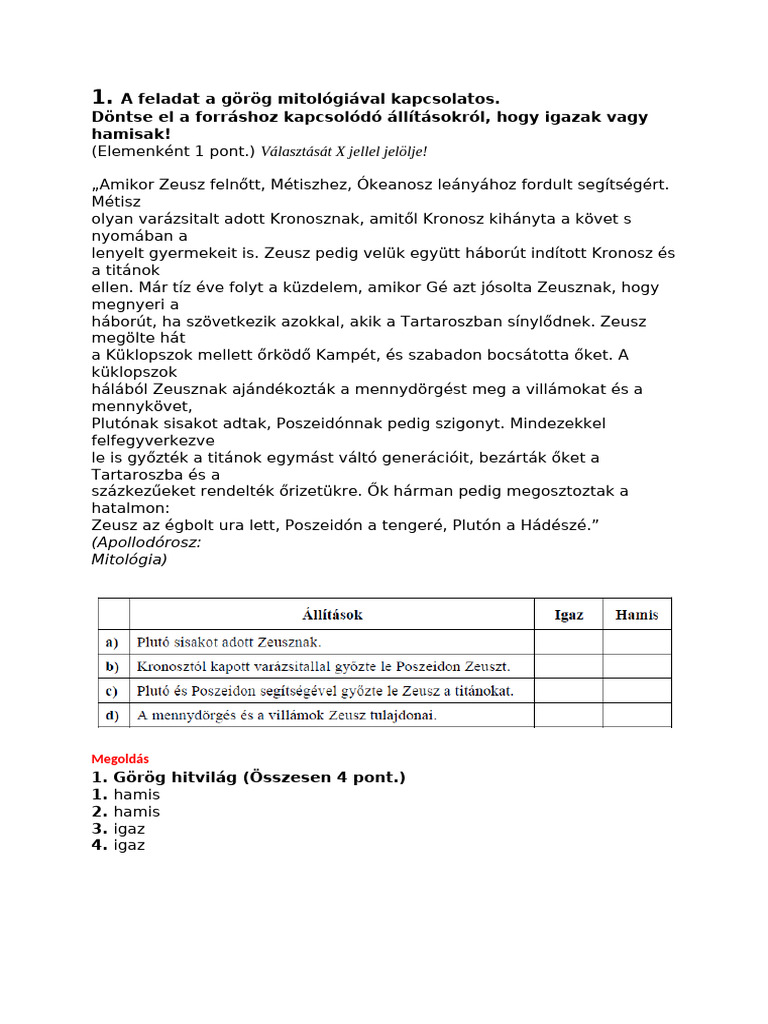 gorog_mitológia igaz_hamis_2006febr | PDF
