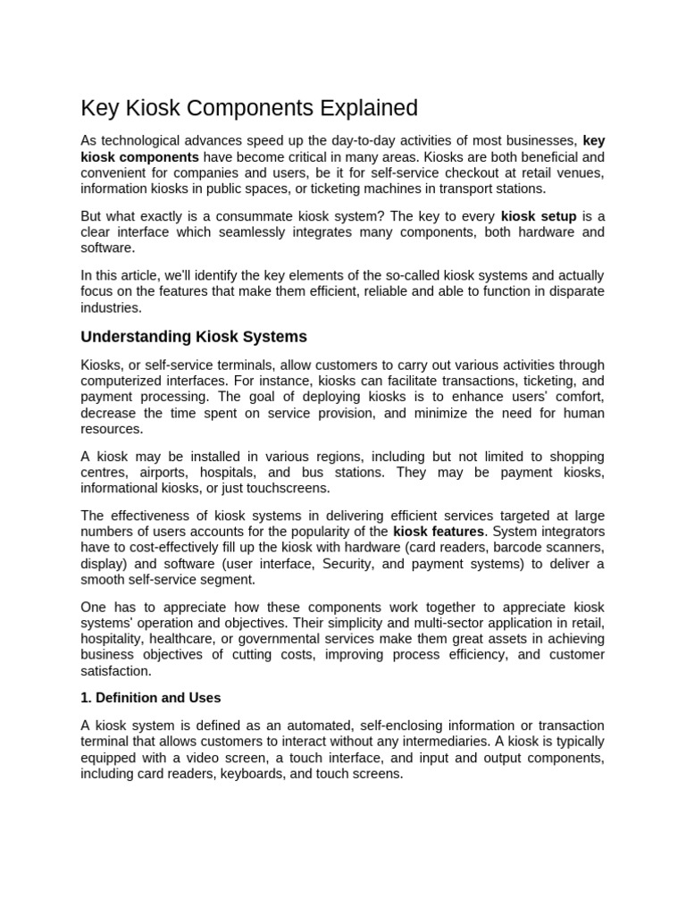 Key Kiosk Components Explained | PDF | Computing