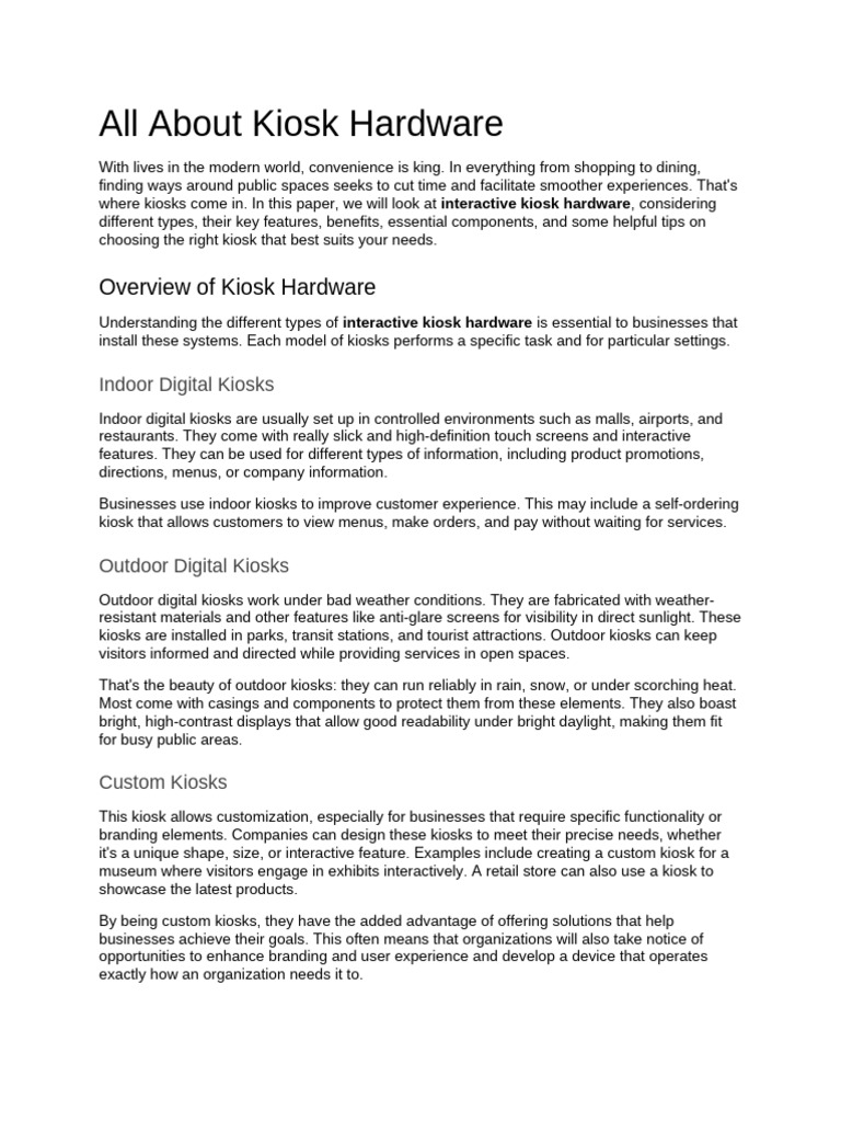 Understanding Kiosk Hardware Options | PDF | Computing
