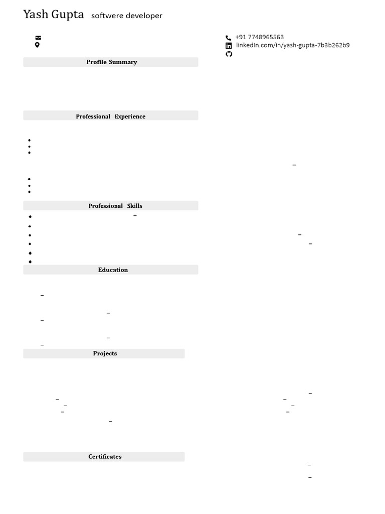 Yash Gupta Java Developer Resume | PDF | Web Development | Databases