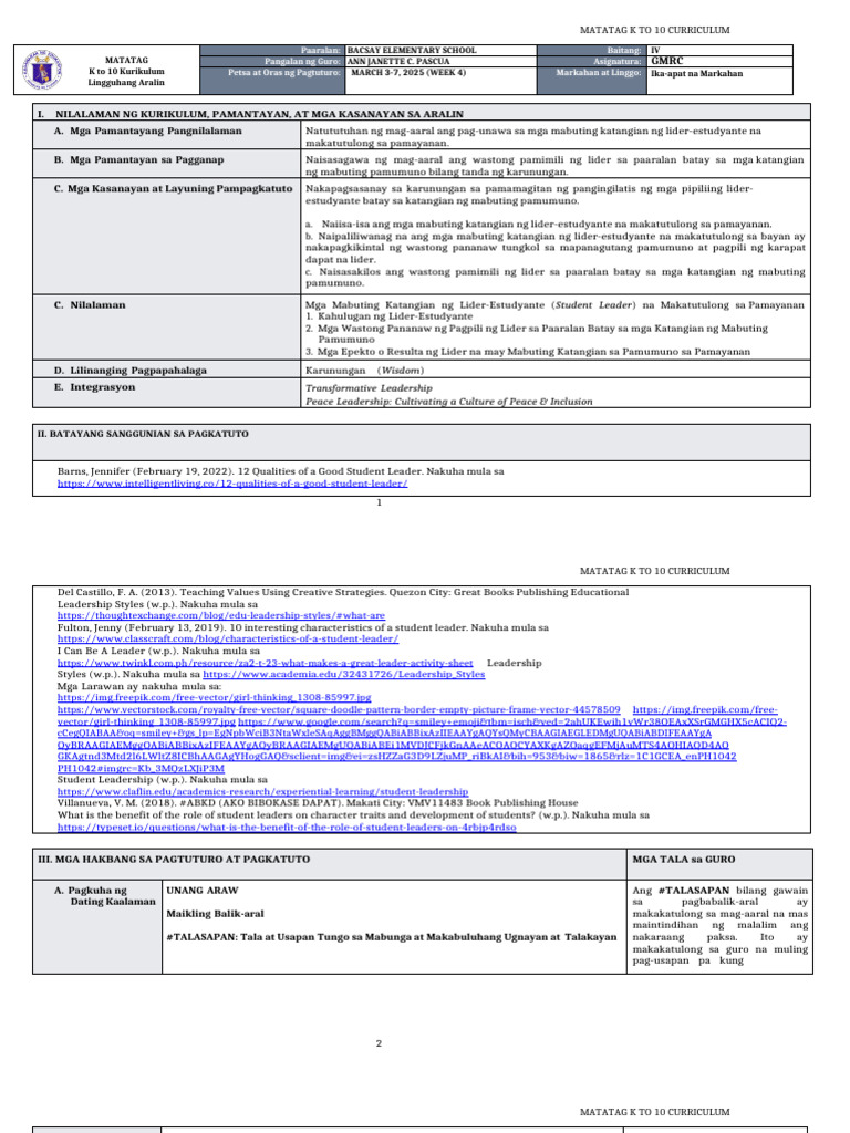 DLL Matatag - GMRC 4 Q4 W4 | PDF