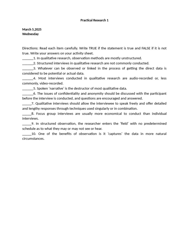 Qualitative Research Methods Quiz | PDF | Qualitative Research | Interview