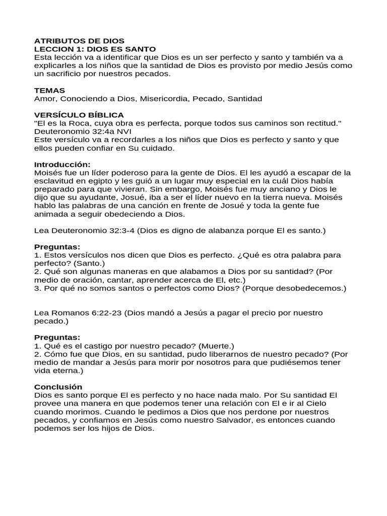 Atributos de Dios - Escuela Dominical | PDF | Amor | Pecado