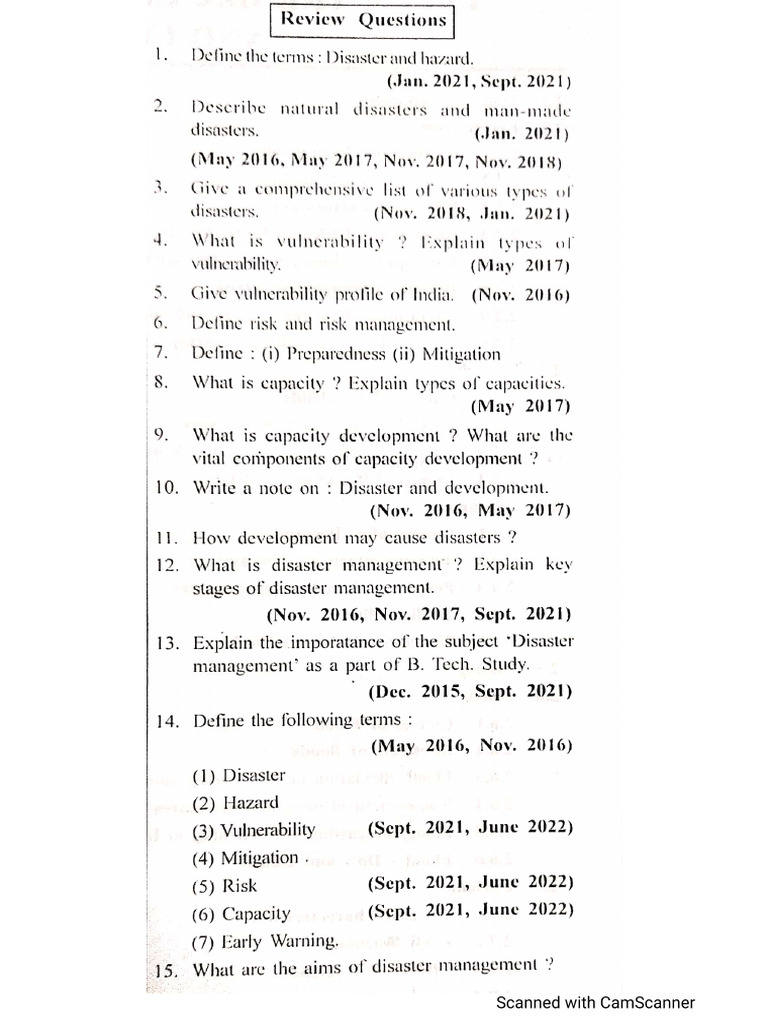 Important Questions of Disaster Management Ch-1 | PDF