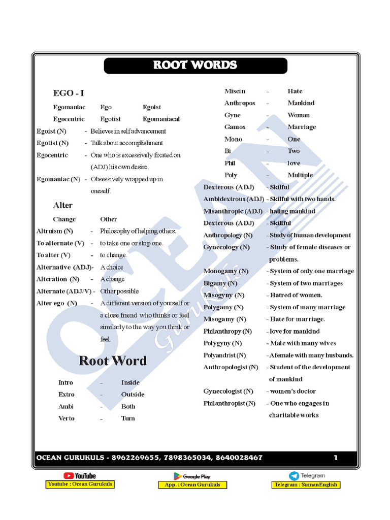 436 Complete Root Words PDF COMPLETE VOCABULARY EXTRA NOTES P | PDF