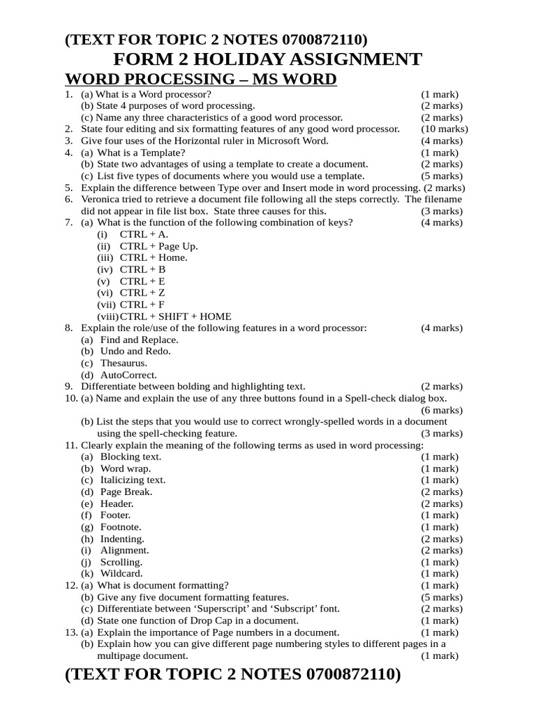 Form 2 Holiday Assignment | PDF | Window (Computing) | Spreadsheet