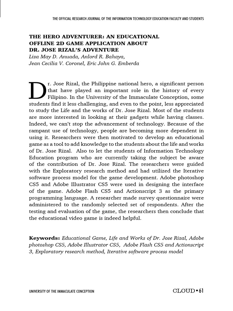 Jose Rizal Educational Adventure Game | PDF