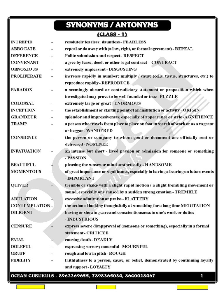 Complete Synonyms & Antonyms pdf | PDF