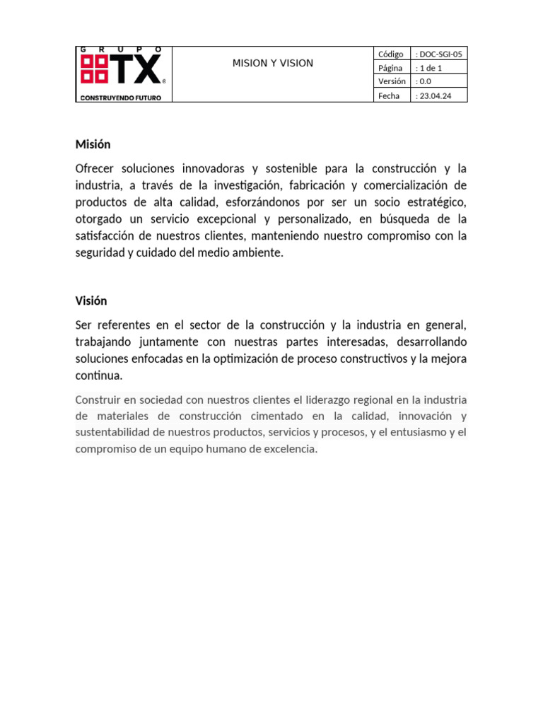 Doc-sgi-05 Misión y Visión (1) | PDF