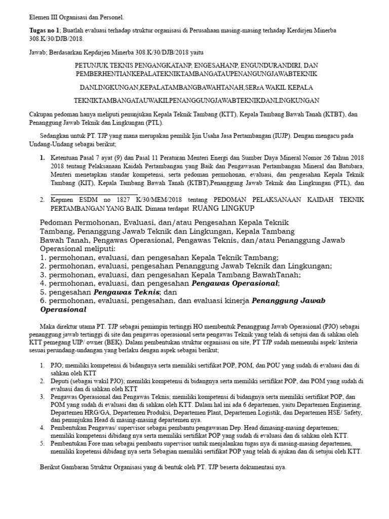 Tugas 2 Elemen III Organisasi Dan Personel 19032025 Dimas Yoga | PDF