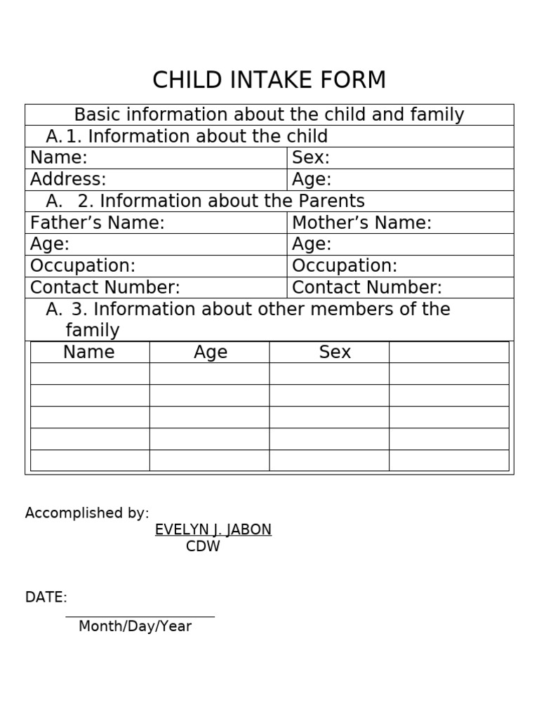 Child Intake Form | PDF
