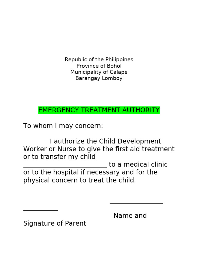 Emergency Treatment Authority for Parents | PDF | Social Programs ...