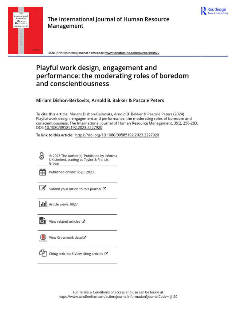 1.playful Work Design Engagement and Performance The Moderating Roles ...