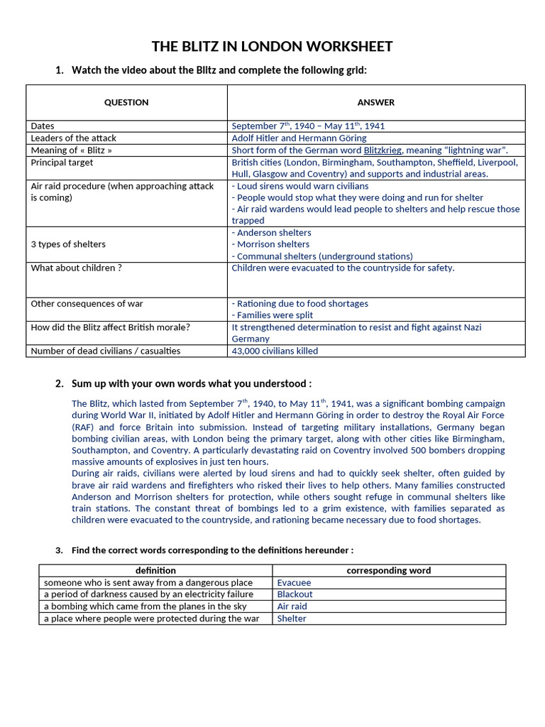 25 - Worksheet - Video About The Blitz | PDF | The Blitz | European ...