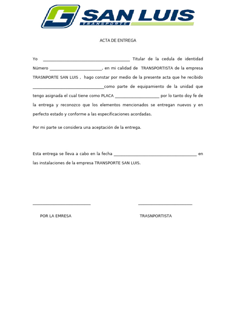 Modelo de Acta de Entrega Word | PDF