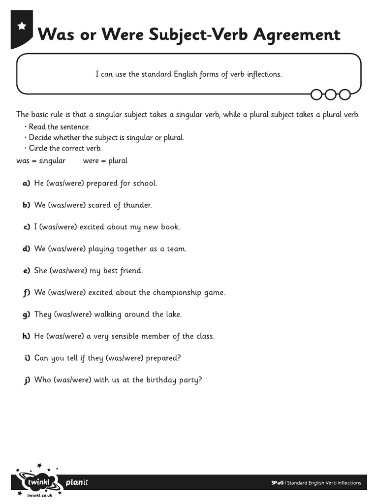 Activity Sheet Was or Were Subject Verb Agreement | PDF
