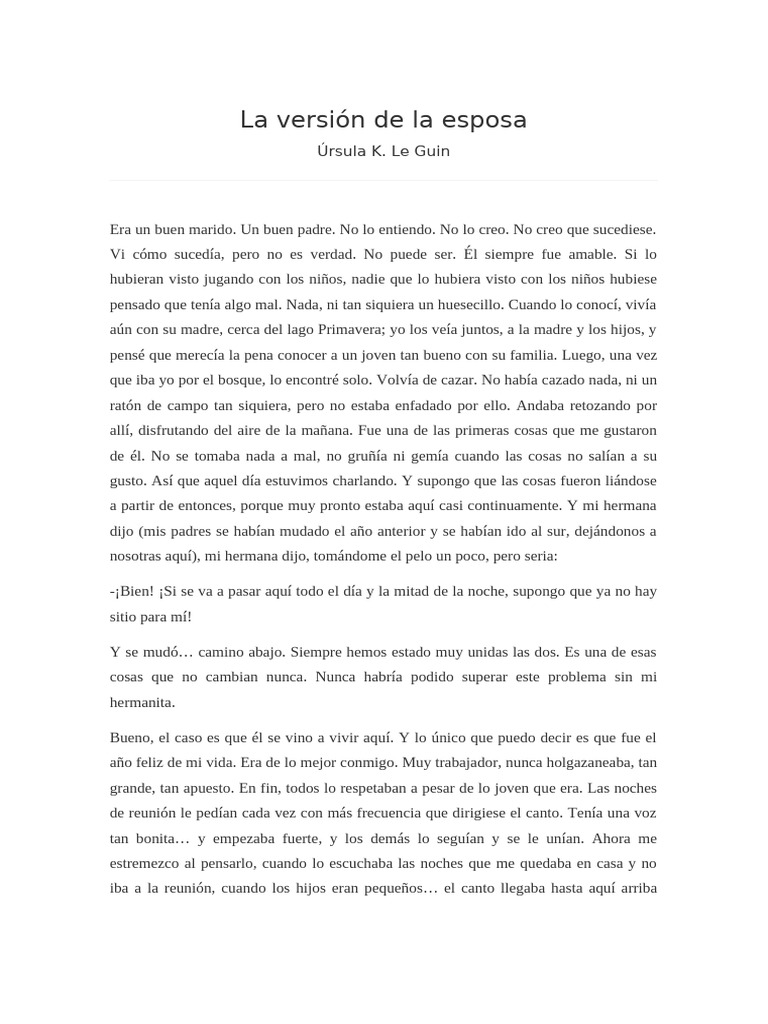 La Versión de La Esposa - Ursula K. Le Guin | PDF