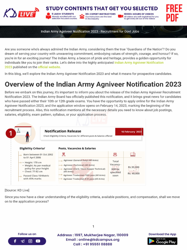 Latest Notifications Indian Army Agniveer Notification 2023 Recruitment ...