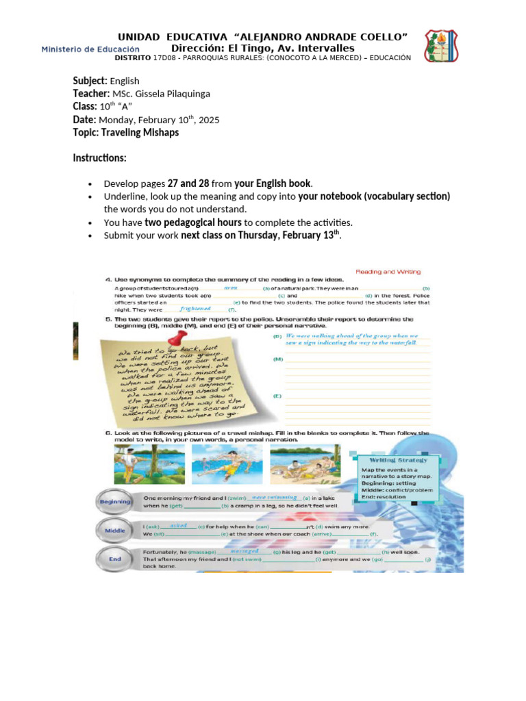 English Class: Traveling Mishaps Assignment | PDF