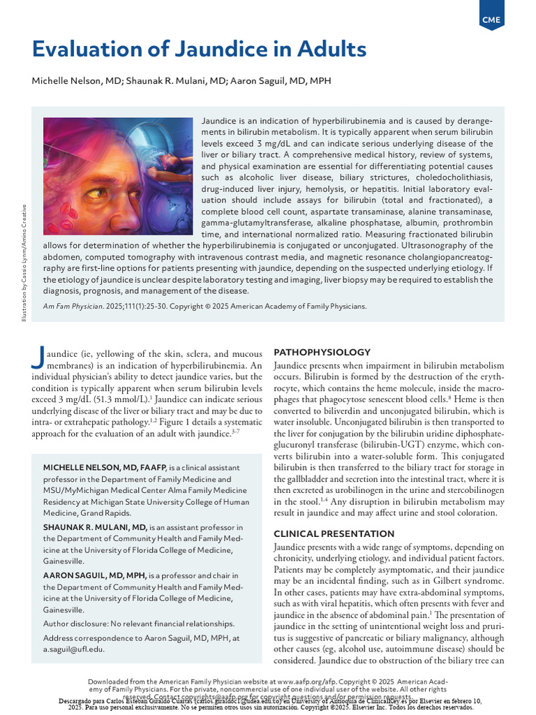 Evaluation of Jaundice in Adults | PDF | Hepatitis | Medical Specialties