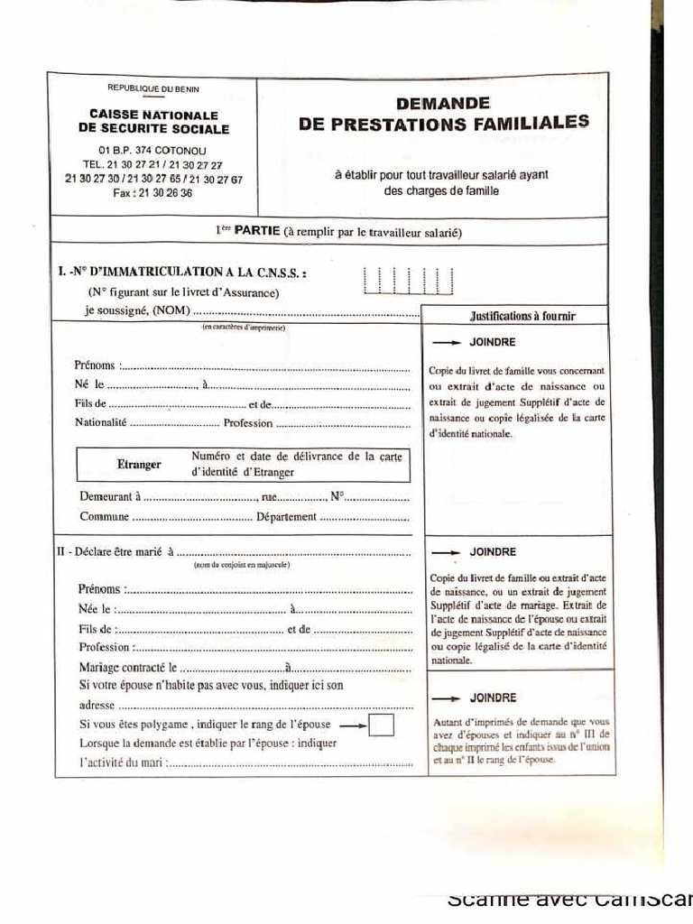 PIECES CNSS (Avec Engagement - Autorisatº Du Conjoint) | PDF