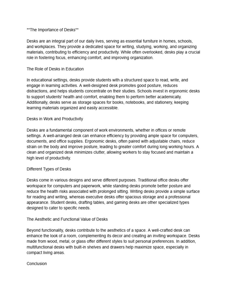 Essay on desks | PDF | Desk