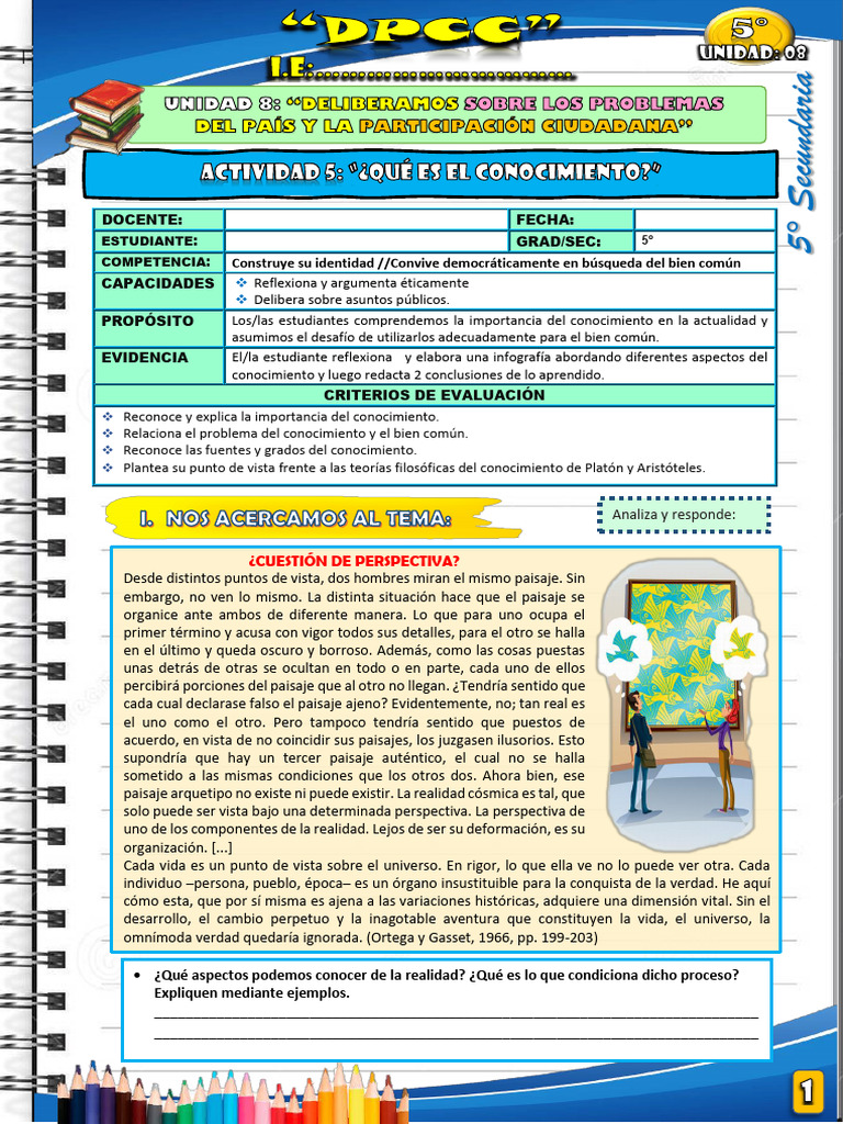 5° DPCC - Actv.05-Unid.8 2023 | PDF | Conocimiento | Verdad