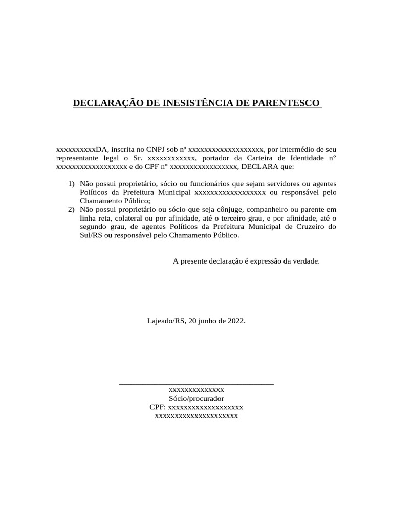 Declaração de Parentesco | PDF