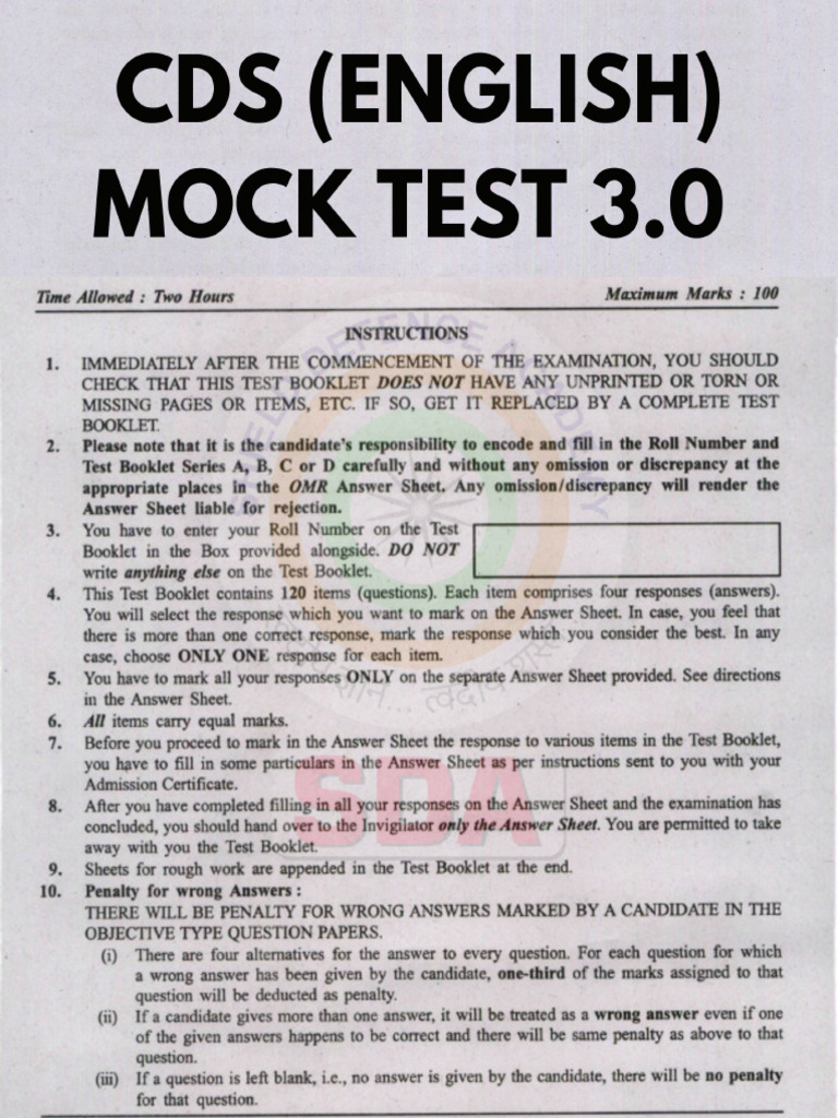 CDS - English Mock Test 3.0 | PDF