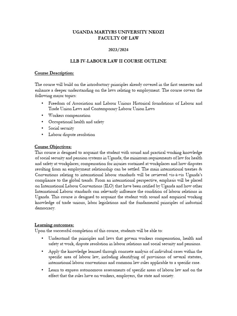 Labour Law II Course Outline 2023-24 | PDF | International Labour ...