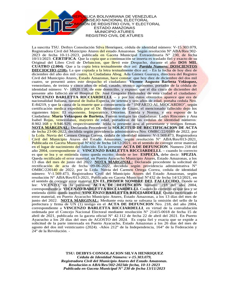 Consolacion Partida Transcripta | PDF | Venezuela | Control de acceso