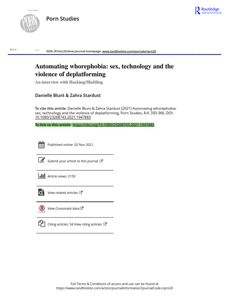 Automating Whorephobia Sex Technology And The Violence Of Deplatforming Pdf Sex Work Male