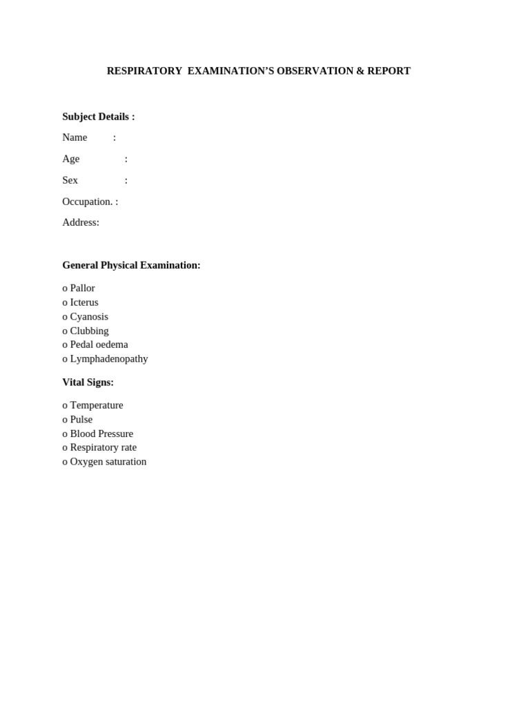 Respiratory Examination Report Summary | PDF | Thorax | Physiology