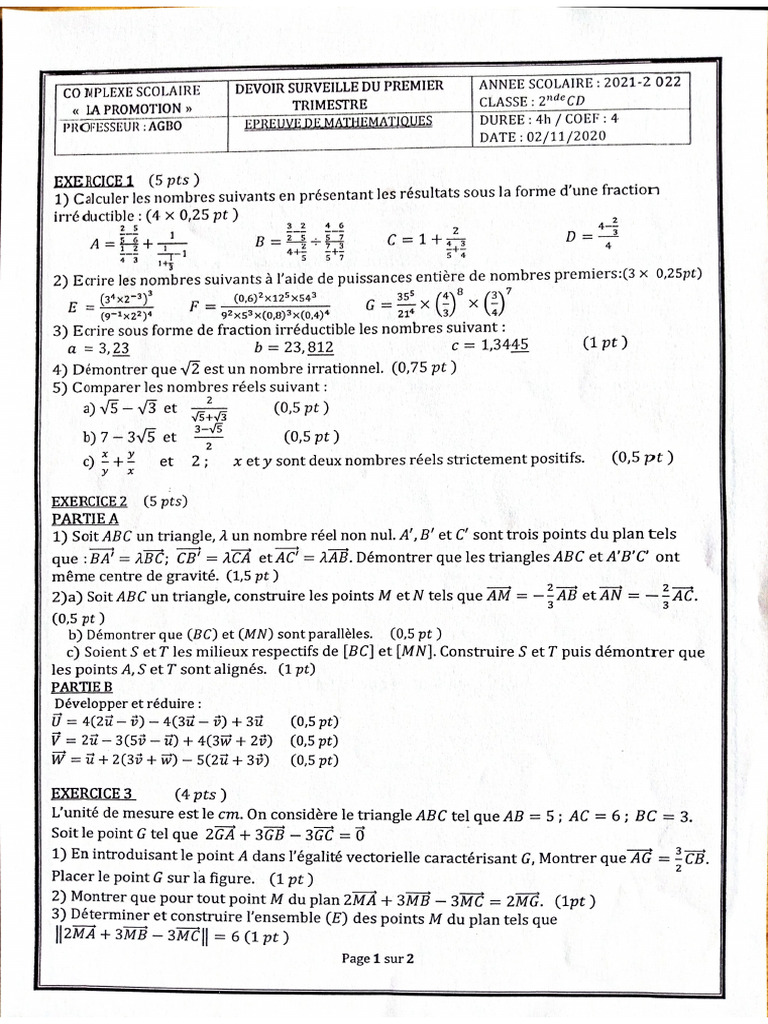1 - 1 - Devoir - Math..2nds | PDF