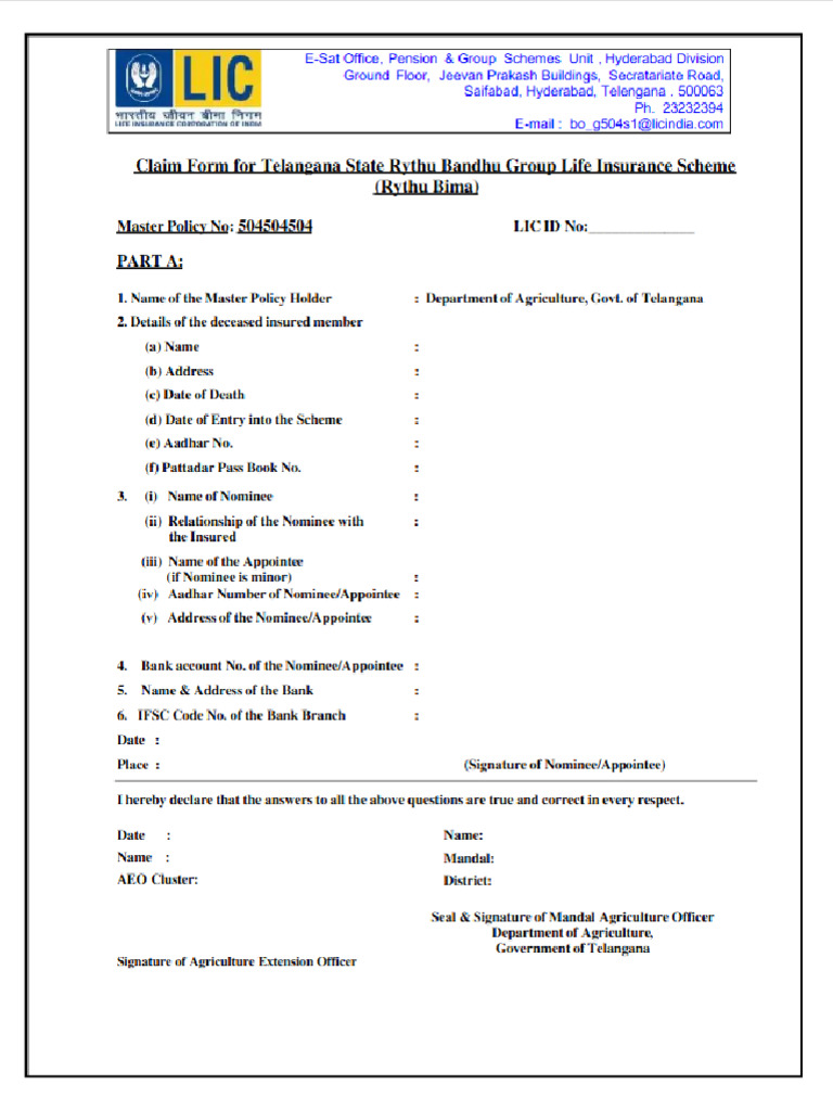 Rythu Bandhu Claim Form 2 pages | PDF