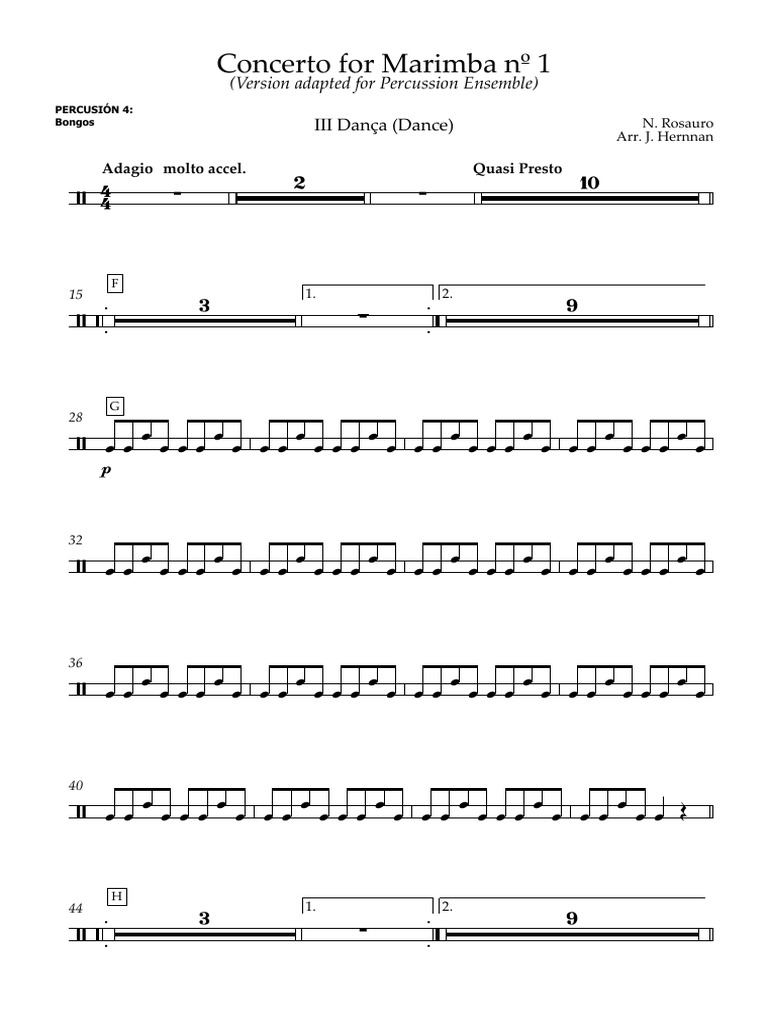 Concerto for Marimba Rosauro 3 - Percusión 4 - Bongos | PDF