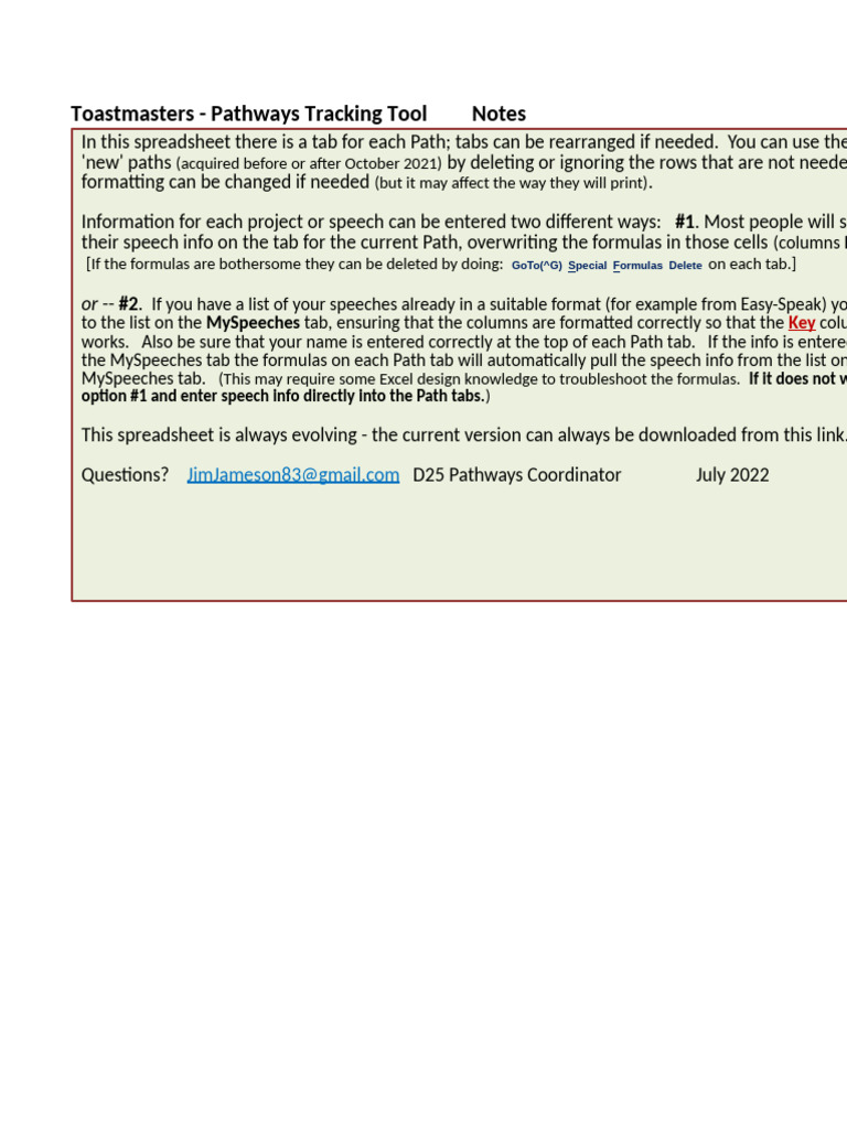 Toastmasters Pathways Tracking Tool | PDF | Spreadsheet | Communication