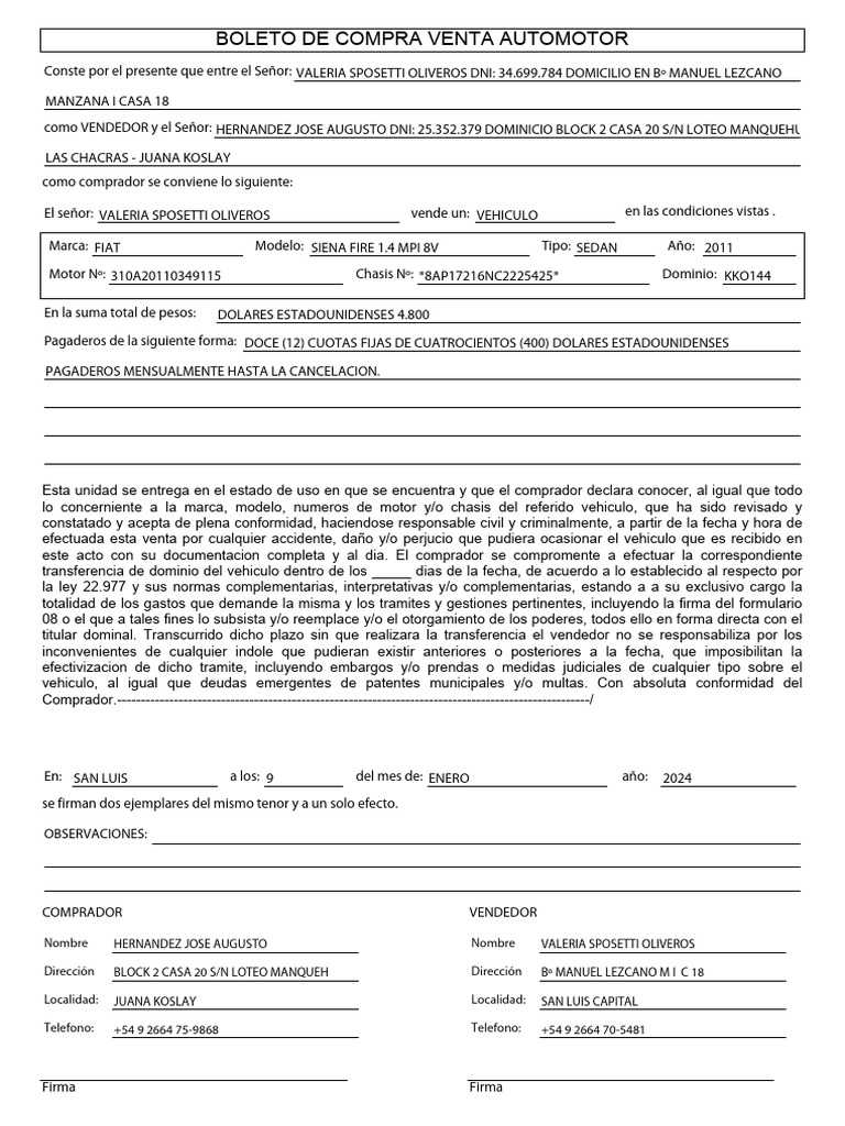 Boleto Compra Venta | PDF