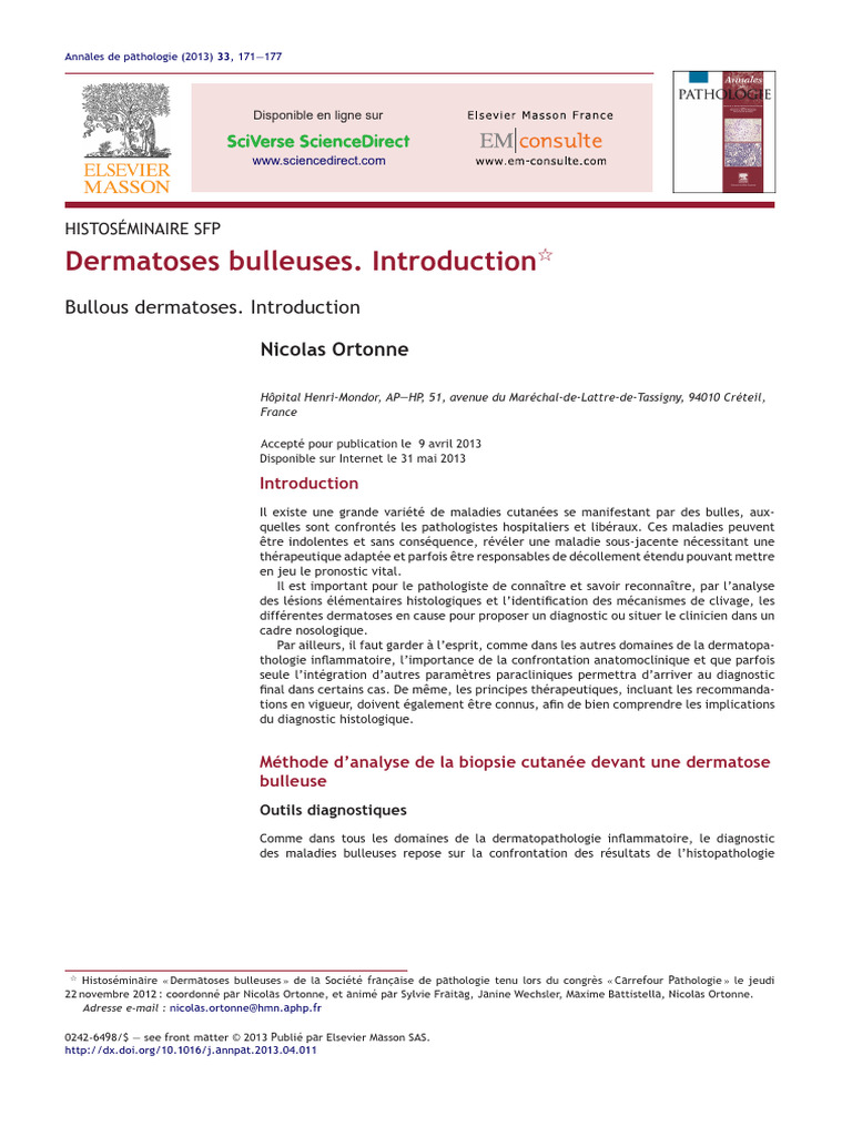 Dermatoses Bulleuses : Diagnostic et Traitement | PDF | Spécialités ...