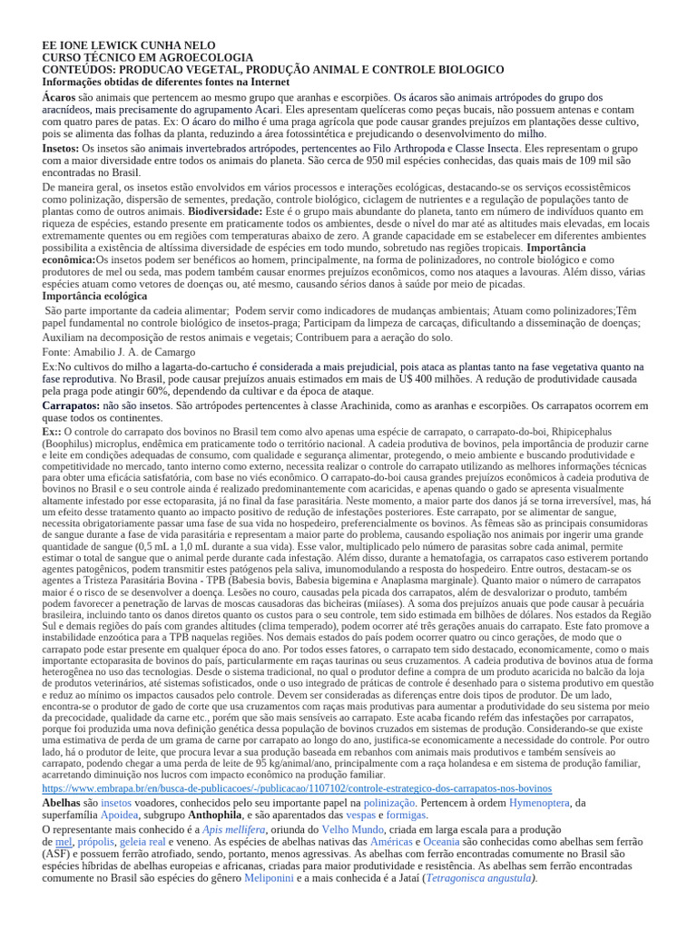 Importância dos Insetos na Agroecologia | PDF | Abelhas | Insetos