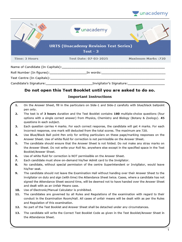 Test-3 URTS Faculty Copy 07-03-2025 | PDF | Rotation Around A Fixed ...