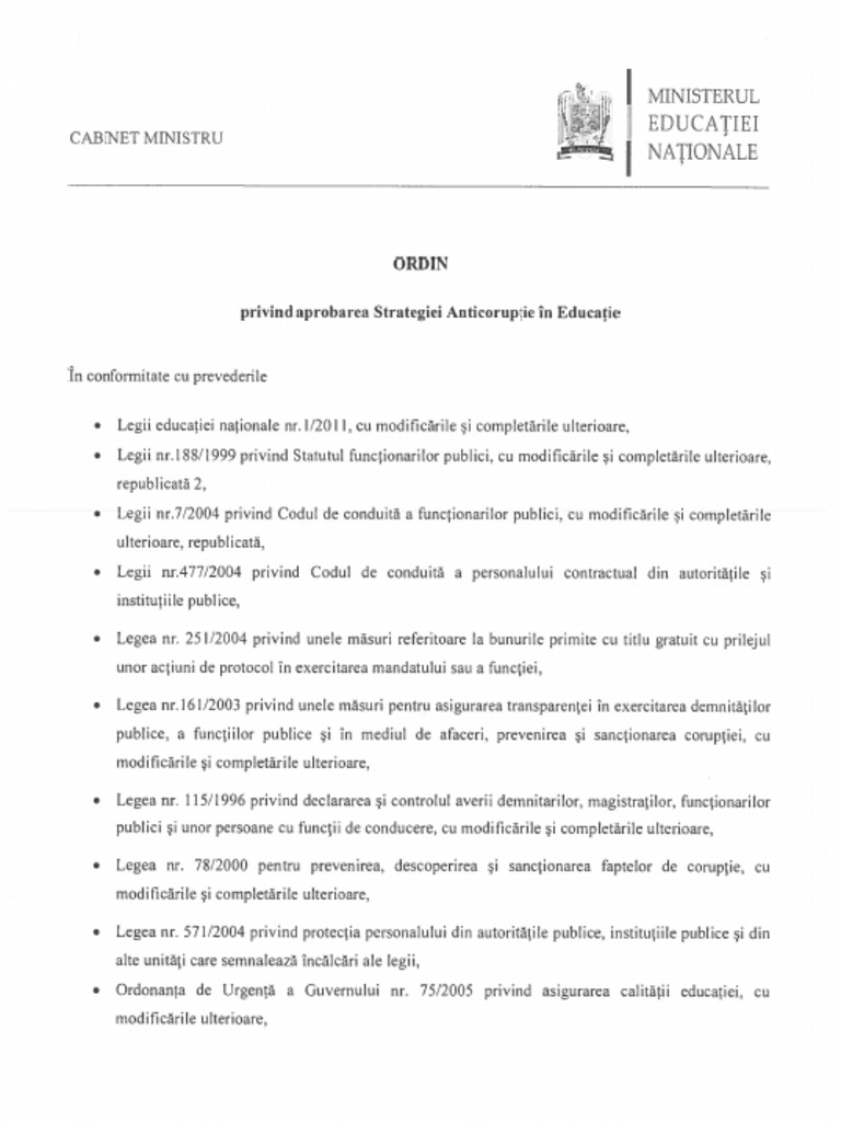 Strategia Anticoruptie În Educatie 2013-2015 Aprobata Prin OMEN 5144 ...