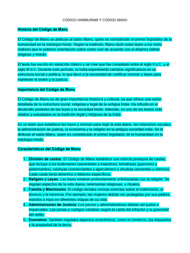 Código Hammurabi y Código Manu | PDF | Crímenes | Crimen y violencia