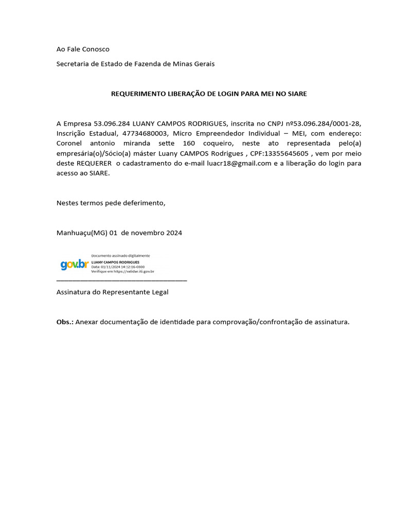 Modelo Requerimento Mei1730477881033 Assinado | PDF