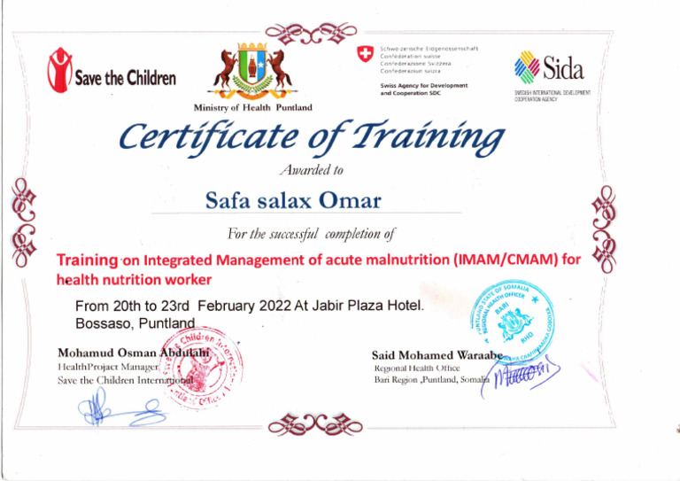 Safa Salax Omar (Certificate of Traiuning) | PDF